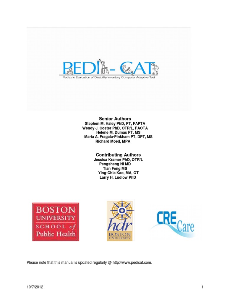 PEDI CAT Manual 1 3 6 PDF | PDF | Physical Therapy | Standard Score