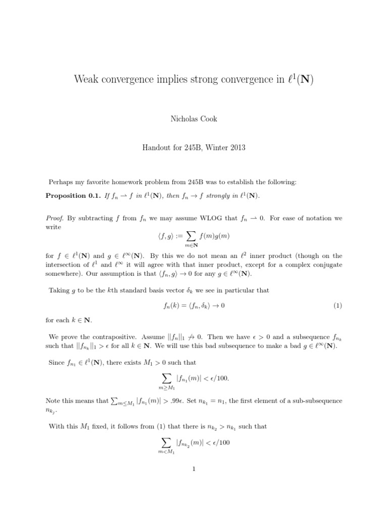 Weak Convergence Implies Strong Convergence in ' (N) | PDF | Sequence ...