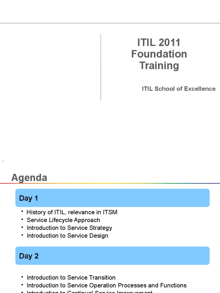 ITIL 2011 Foundation Training: ITIL School of Excellence | PDF | Itil ...
