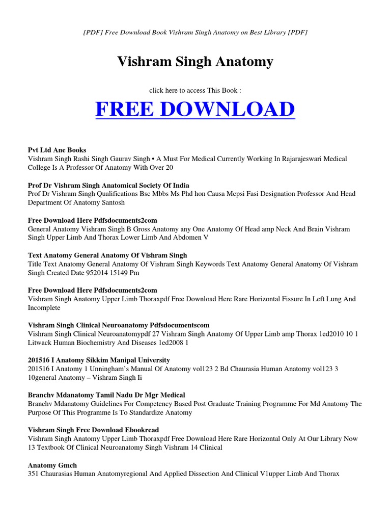 Vishram Singh Anatomy PDF | PDF | Anatomy | Medicine