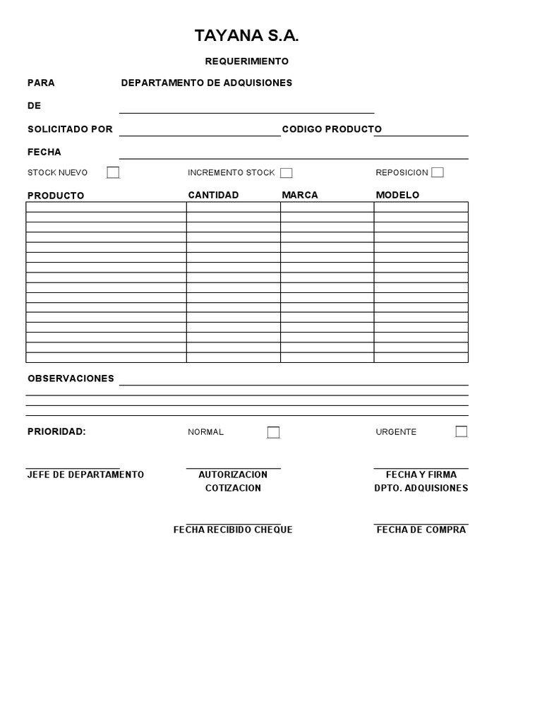 Formato Requerimiento de Compras | PDF