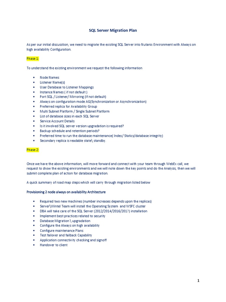 SQL Server Migration Plan-Always On Availability | PDF | Microsoft Sql ...