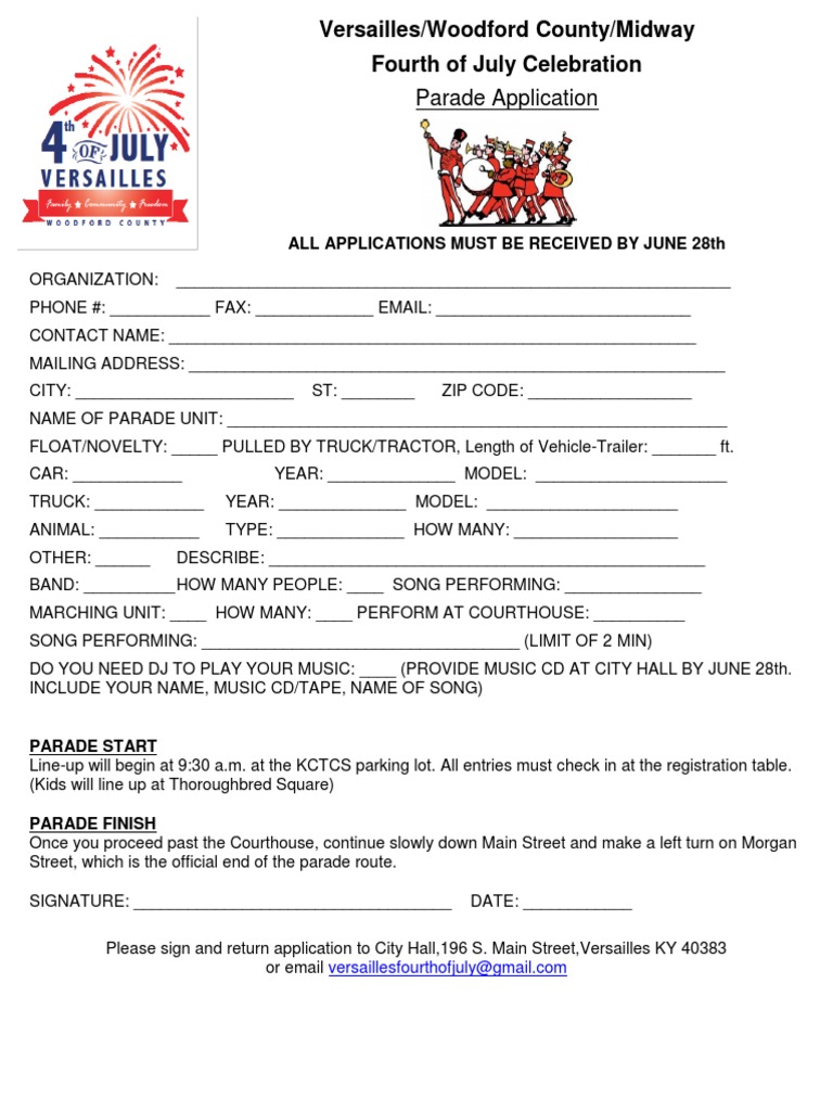 Parade Application: All Applications Must Be Received by June 28Th | PDF