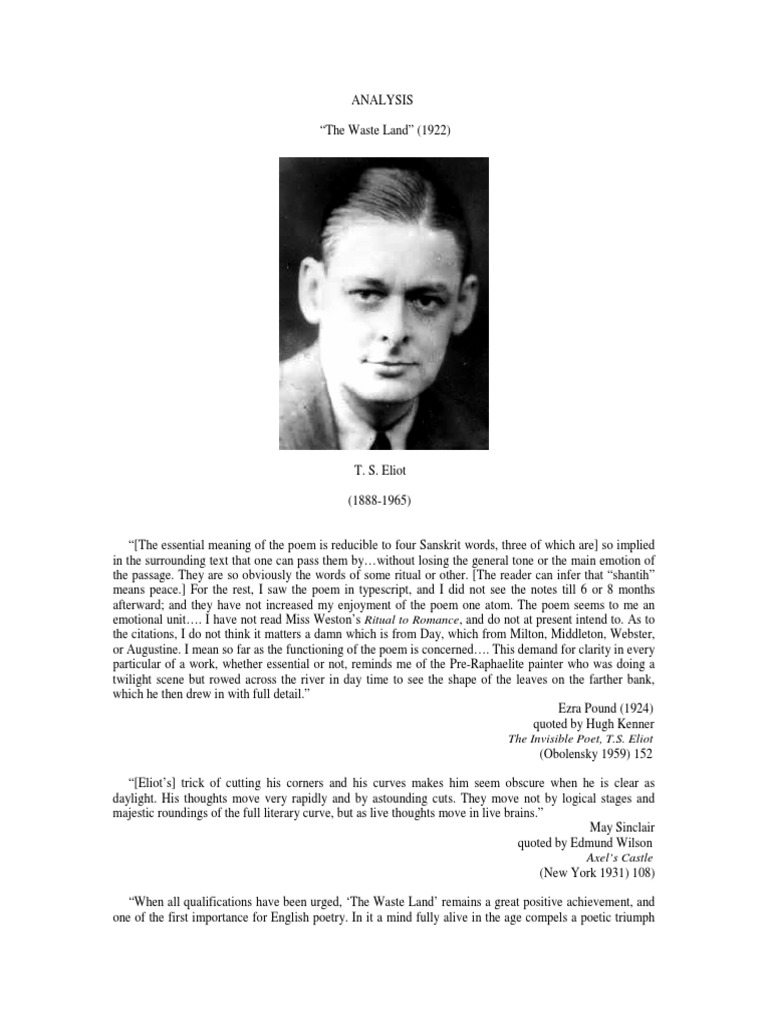 "Analysis of T.S. Eliot's The Waste Land" | PDF | T. S. Eliot | Irony