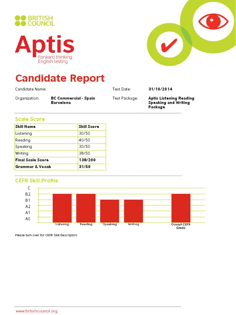 Aptis Test Report Sample | PDF | Speech | Sentence (Linguistics)