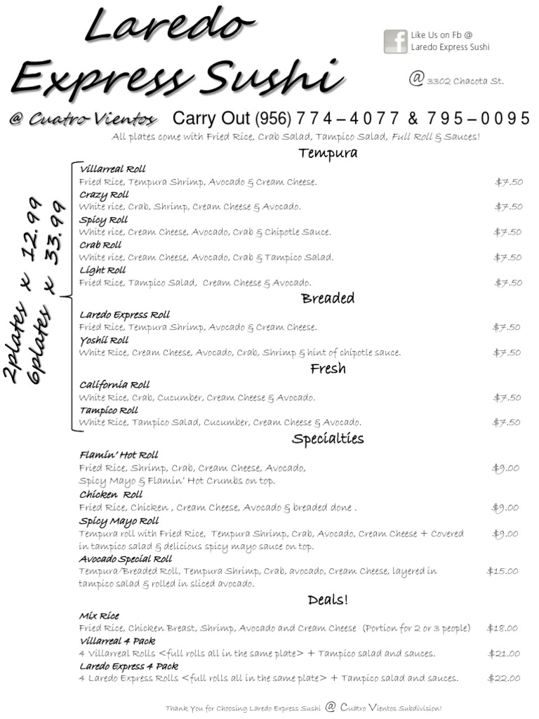 Laredo Express Menu 1weebly | PDF | Sushi | Bread Crumbs