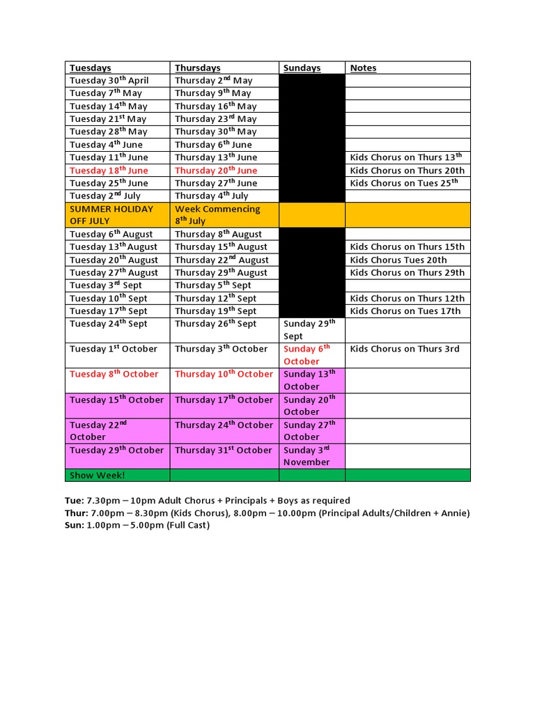 Rehearsal Dates | PDF