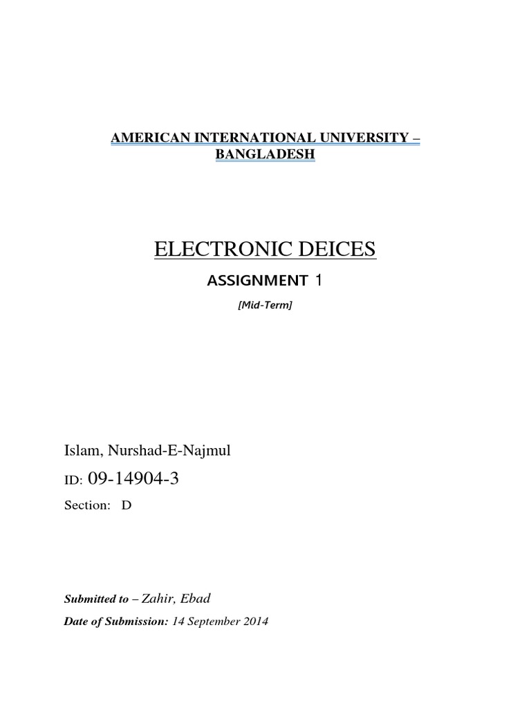 Electronic Devices Mid-Term Assignment | PDF