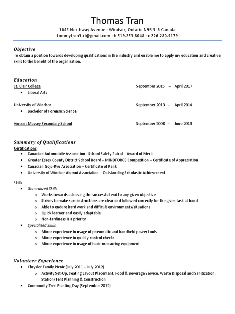 Thomas Tran Resume | PDF | Nature | Business