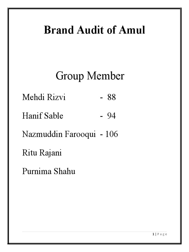 Brand Audit of Amul: Group Member | PDF | Business | Sampling (Statistics)