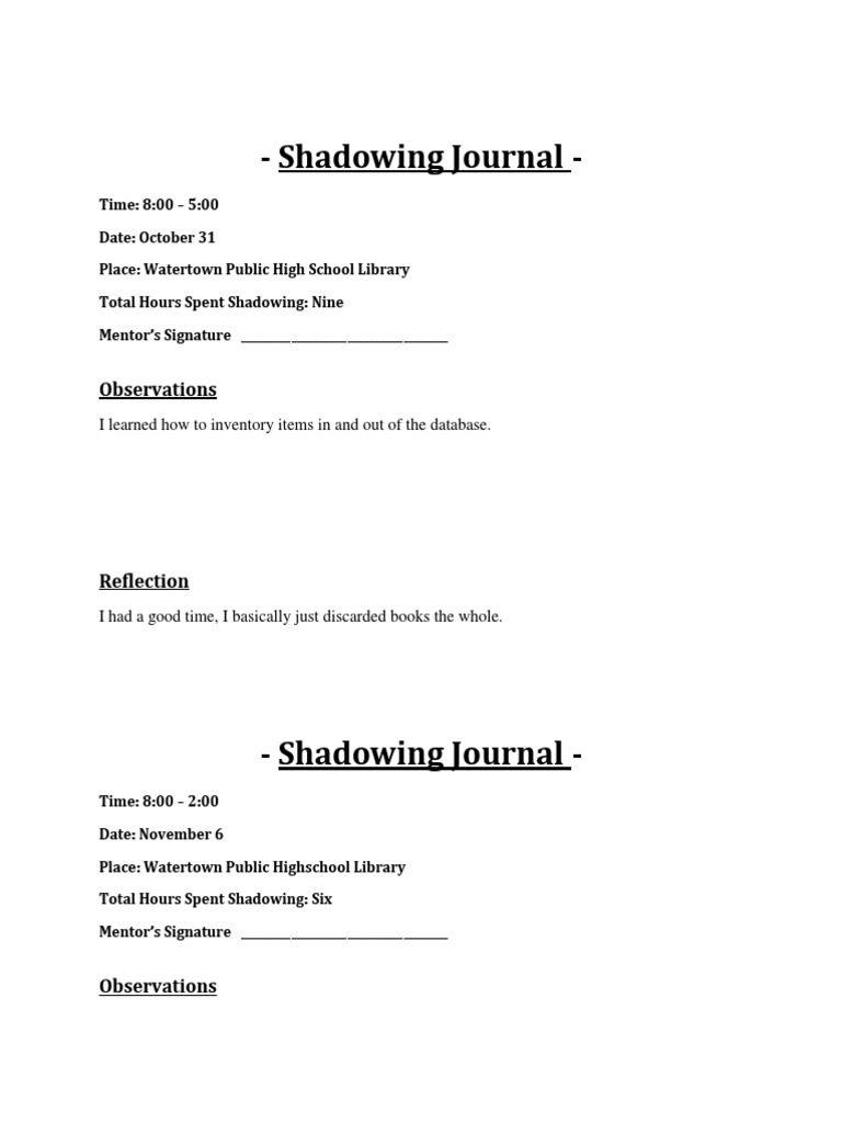 Shadowing Journal | PDF