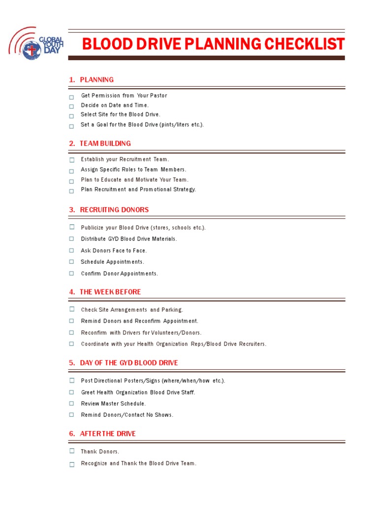 Blood Drive Checklist | PDF
