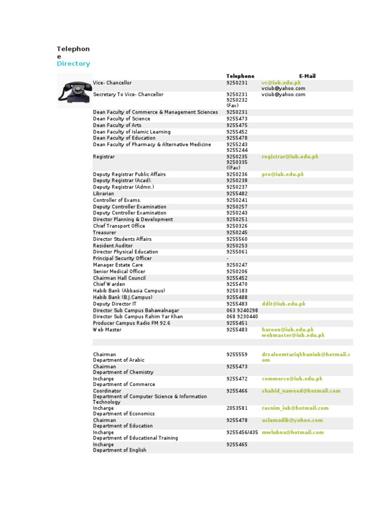 Telephone Directory | PDF | Dean (Education) | Academia