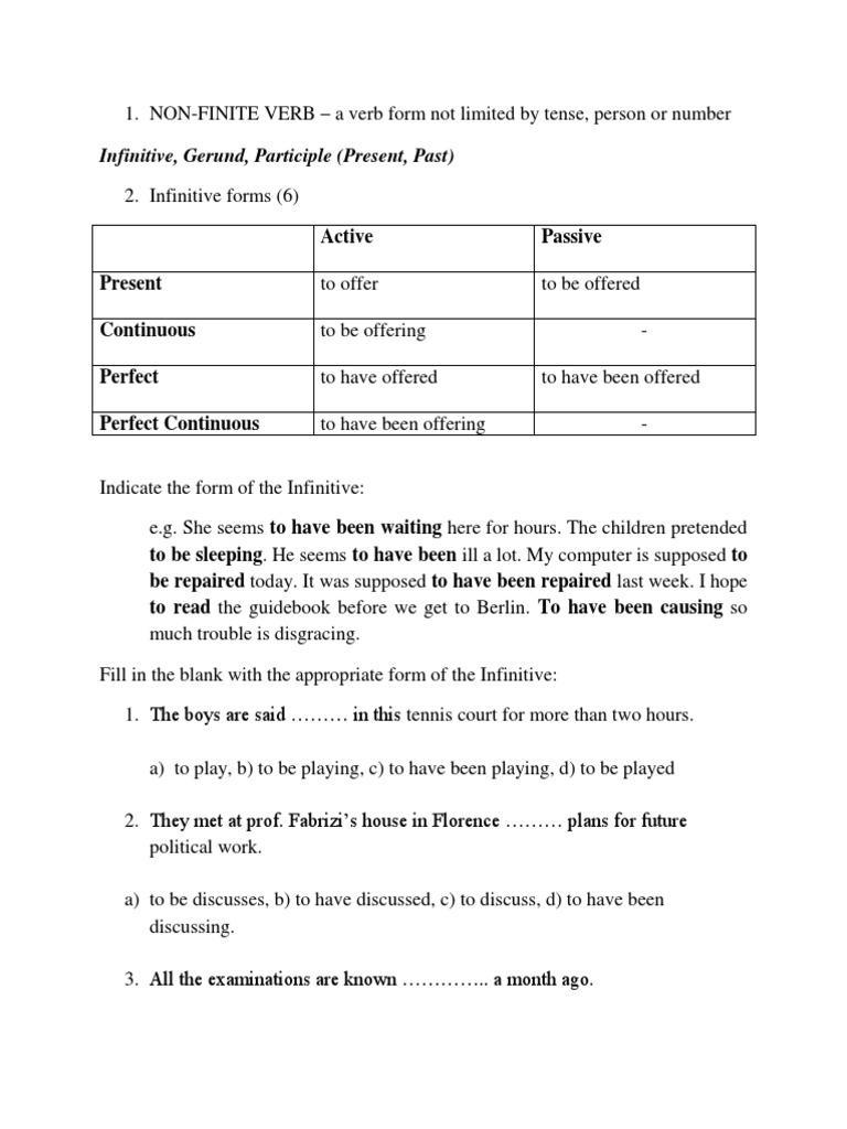 Infinitives To infinitive and Bare infinitive Exercises.docx | Perfect ...