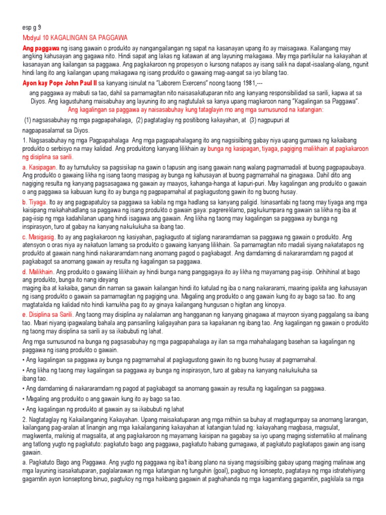 Esp G 9 Modyul 10 Lecture | PDF