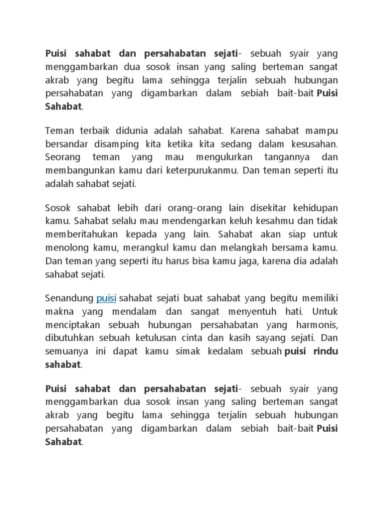 Puisi Sahabat Dan Persahabatan Sejati | PDF