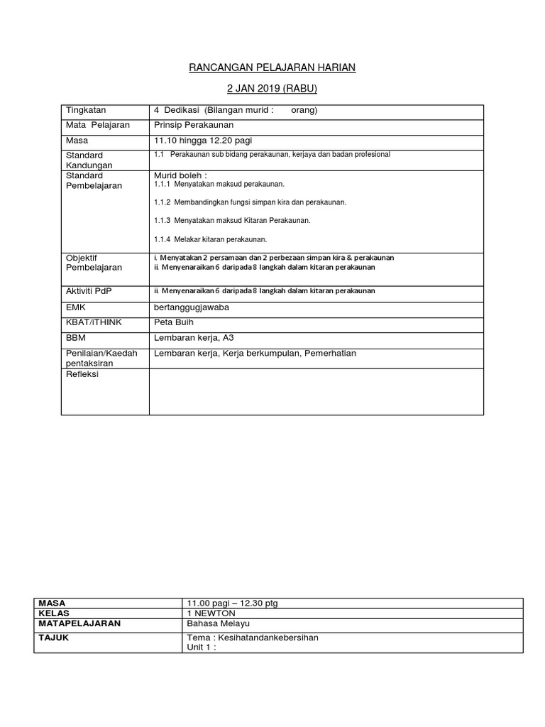 Contoh RPH Akaun 2019 | PDF