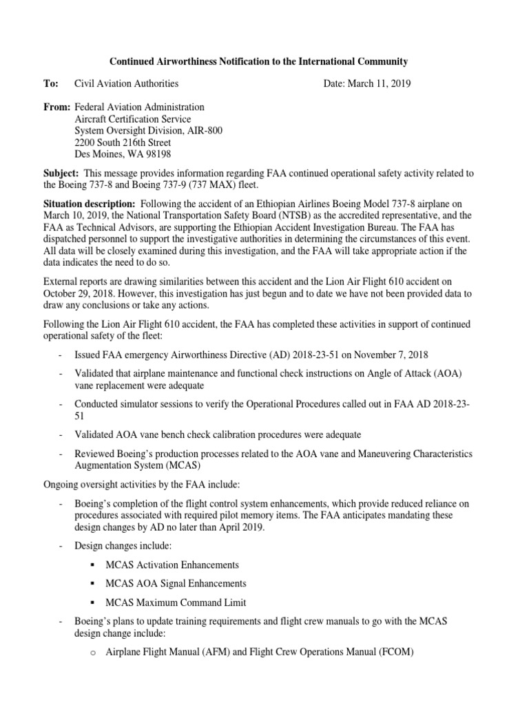 FAA Statement on Boeing 787 Max-8 | Federal Aviation Administration ...