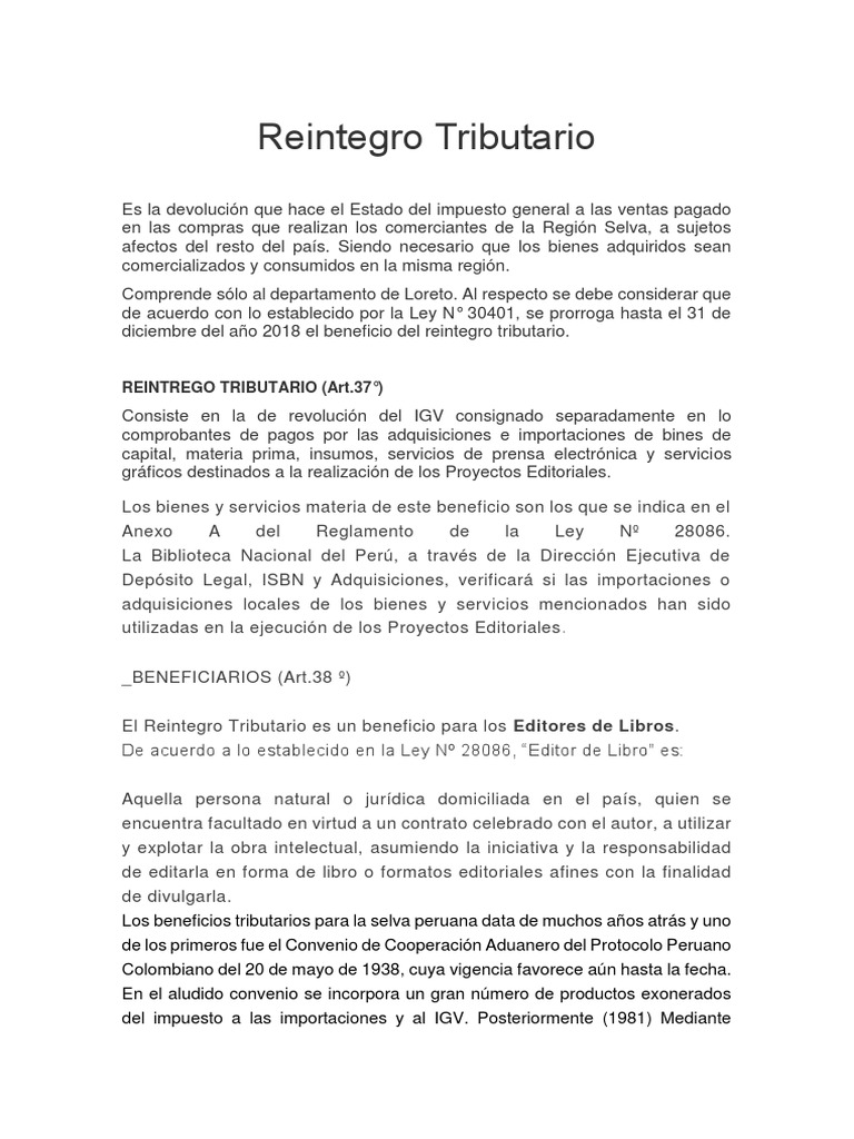 Reintegro Tributario | PDF | Impuestos | Bancos