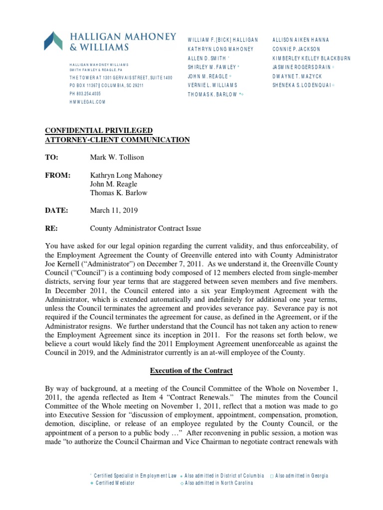 Greenville County Administrator Contract Review | PDF | Private Law ...