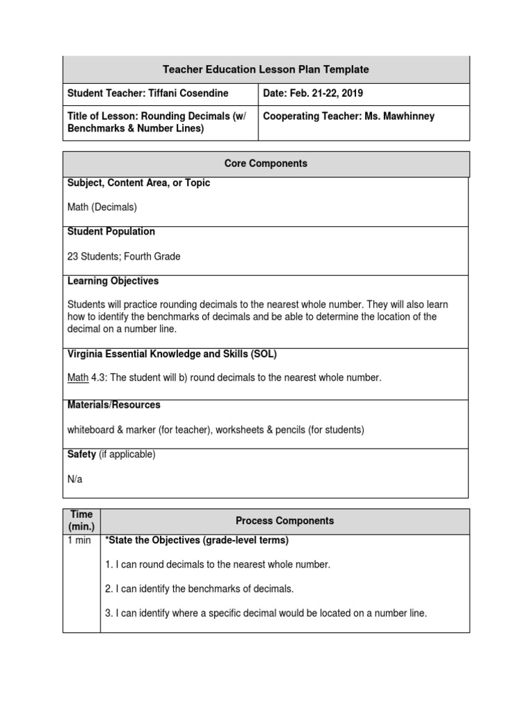 Rounding Decimals Lesson Plan for 4th Grade | PDF | Lesson Plan | Teachers