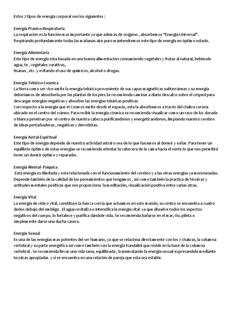 7 Tipos de Energía Corporal | PDF | Tierra | Agua