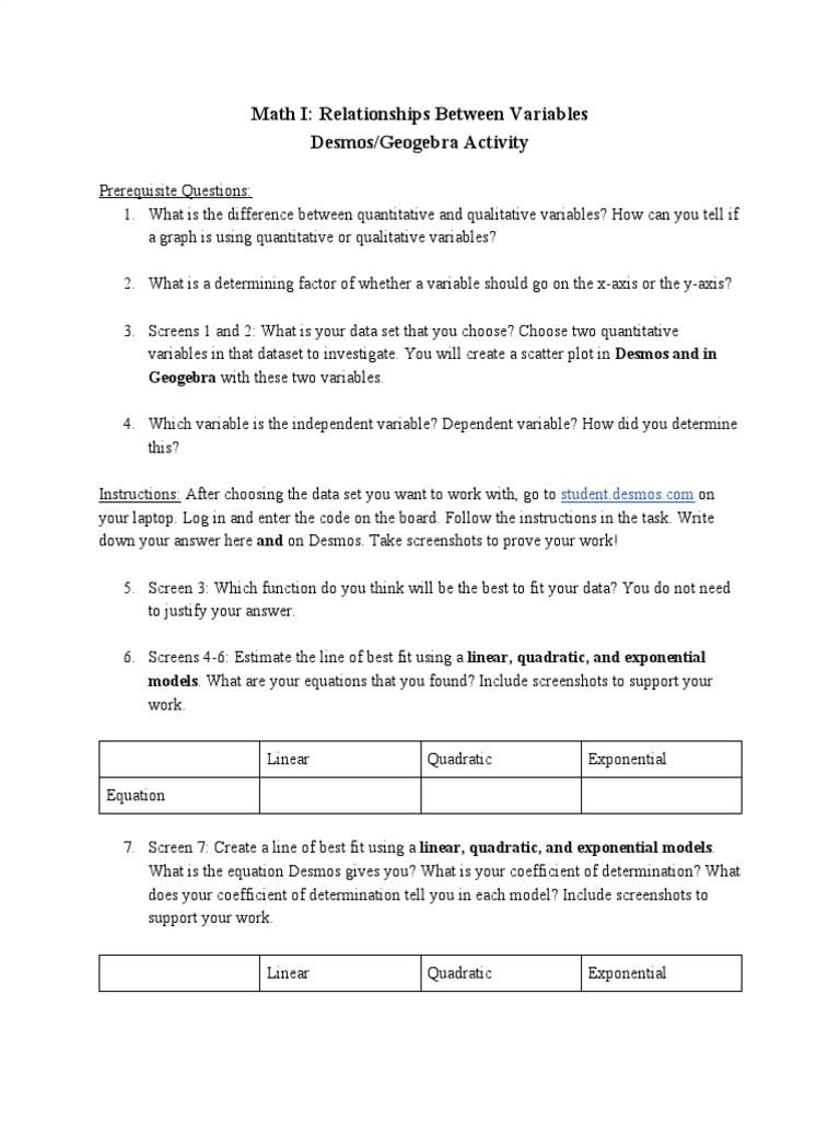Stats Lesson Plan - Desmos Activity | PDF | Coefficient Of ...