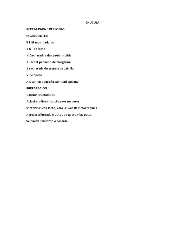 Receta de Chucula Colombiana | PDF