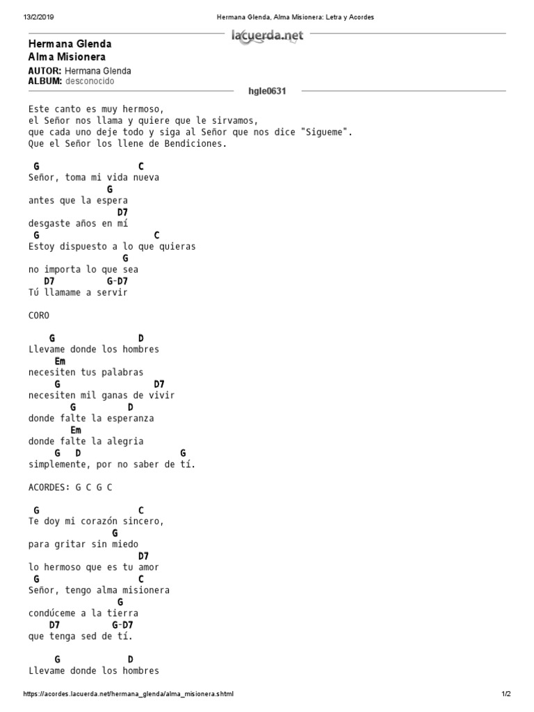 Hermana Glenda, Alma Misionera_ Letra y Acordes