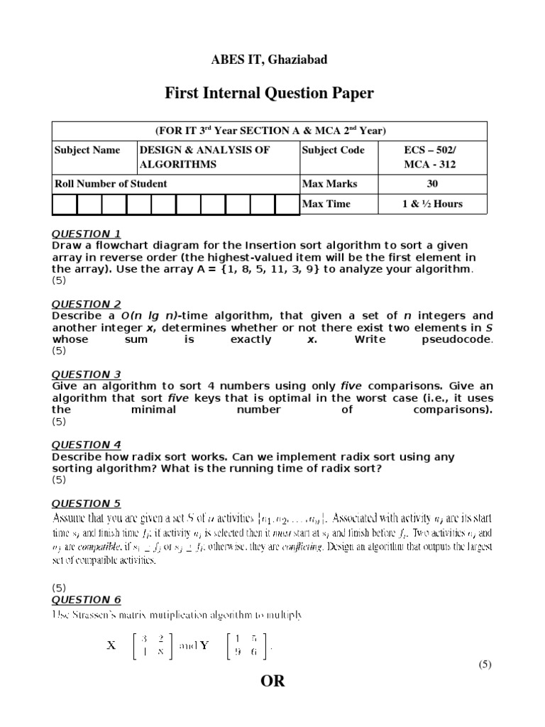 Question Paper - DAA | PDF | Teaching Methods & Materials | Technology & Engineering