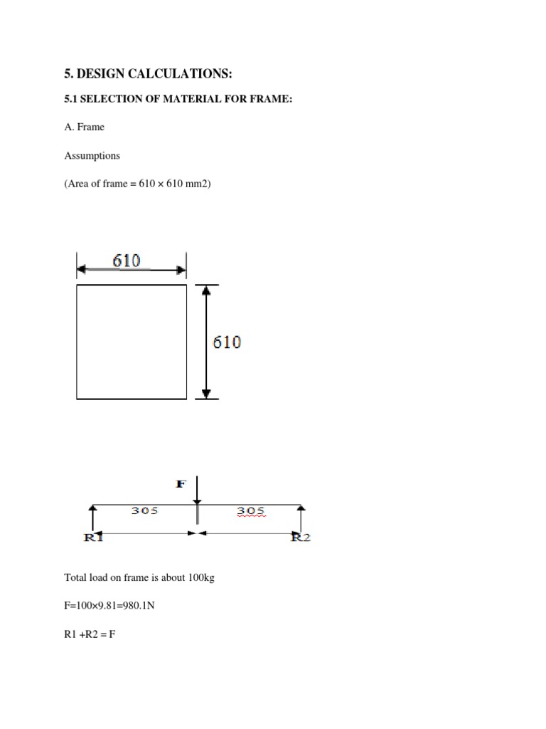 Design Calculations:: 5.1 Selection of Material For Frame | PDF