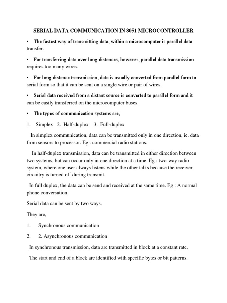 Serial Data Communication in 8051 Microcontroller | PDF | Duplex ...