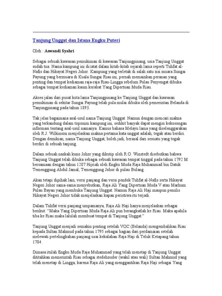 Tanjung Unggat Dan Istana Engku Puteri | PDF | Sejarah | Klasik