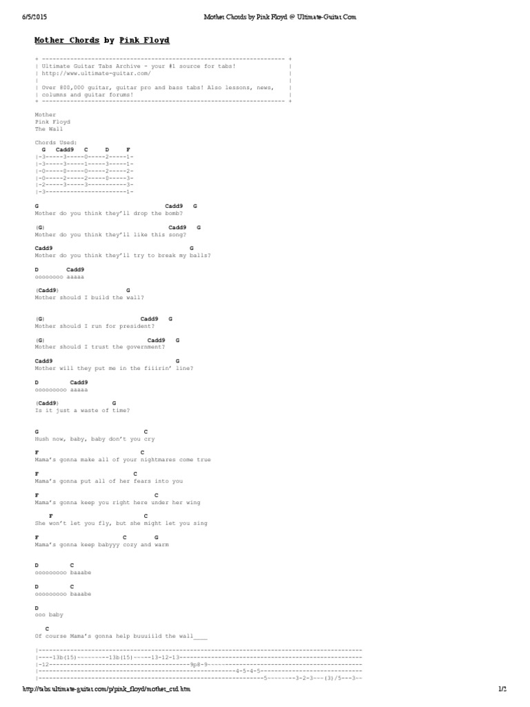 Mother Chords by Pink Floyd at Ultimate-Guitar | PDF