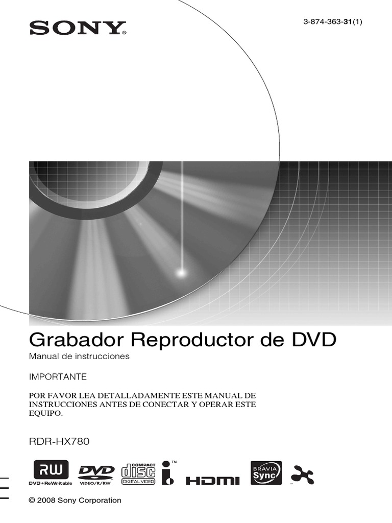 DVD Sony RDR HX780 PDF | PDF | Grabadora de vídeo | Hdmi