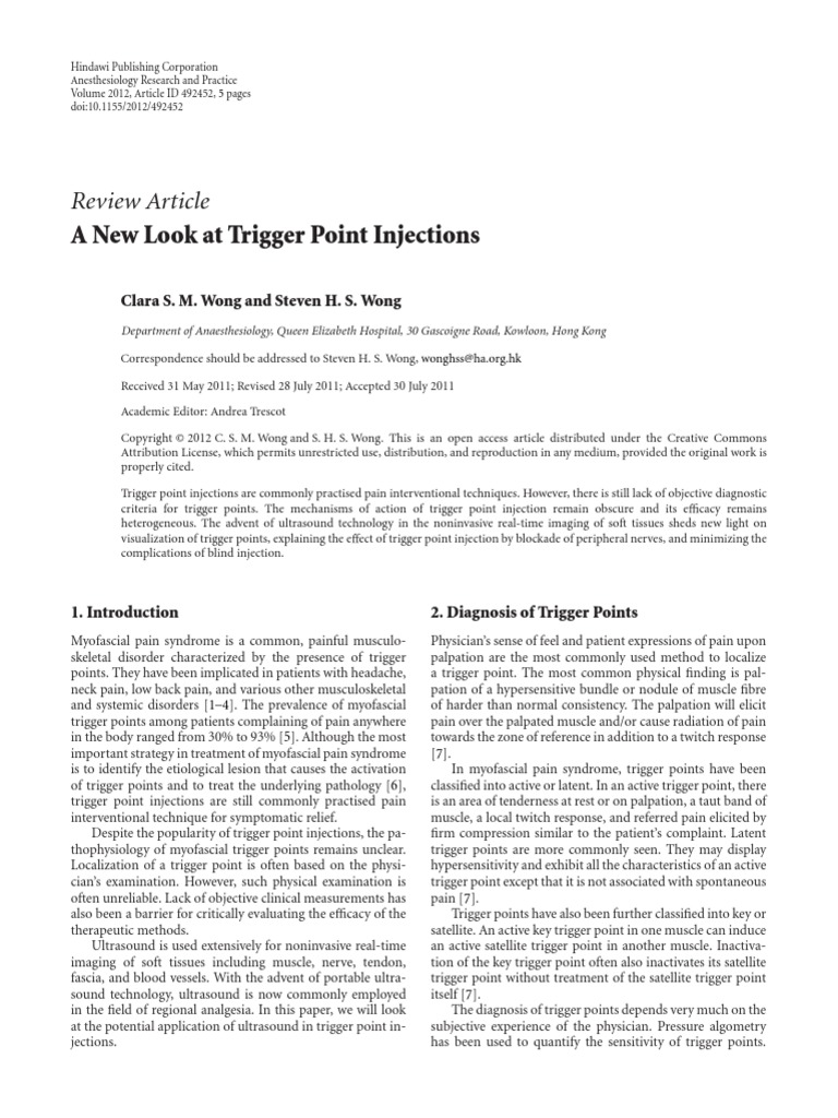 Review Article: A New Look at Trigger Point Injections | PDF ...