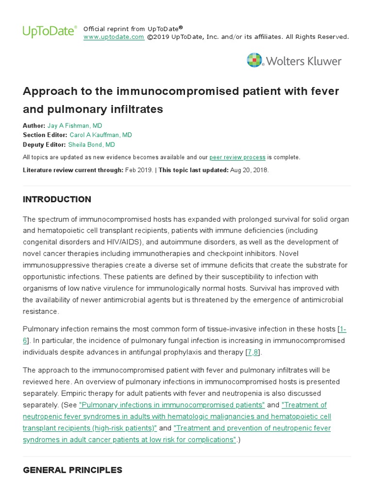 Approach To The Immunocompromised Patient With Fever and Pulmonary ...