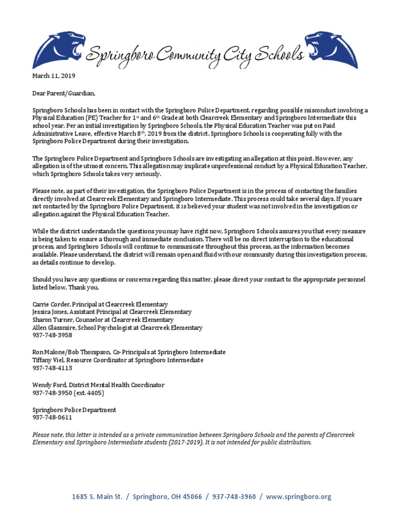 ParentLetter PE Teacher | Physical Education | Teachers