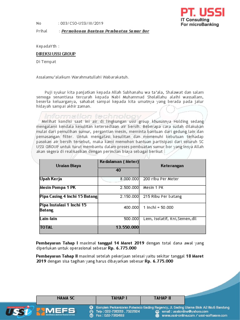 Surat Permohonan Bantuan Sumur Bor | PDF