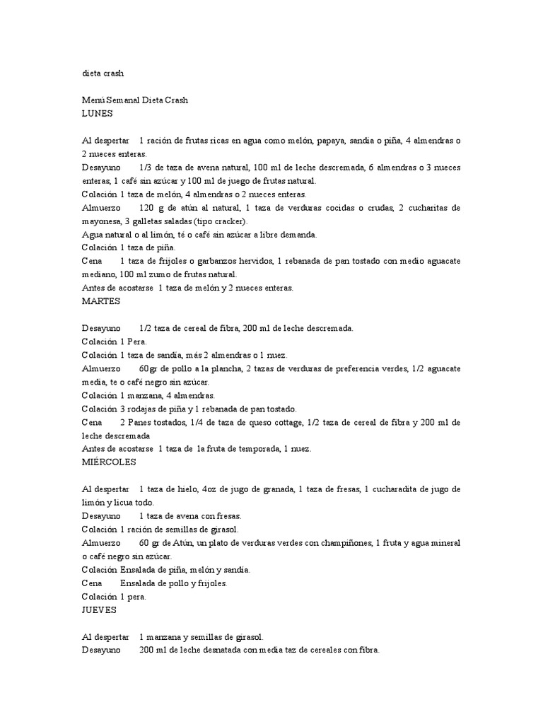 Dieta Crash | PDF | ensalada | Almuerzo