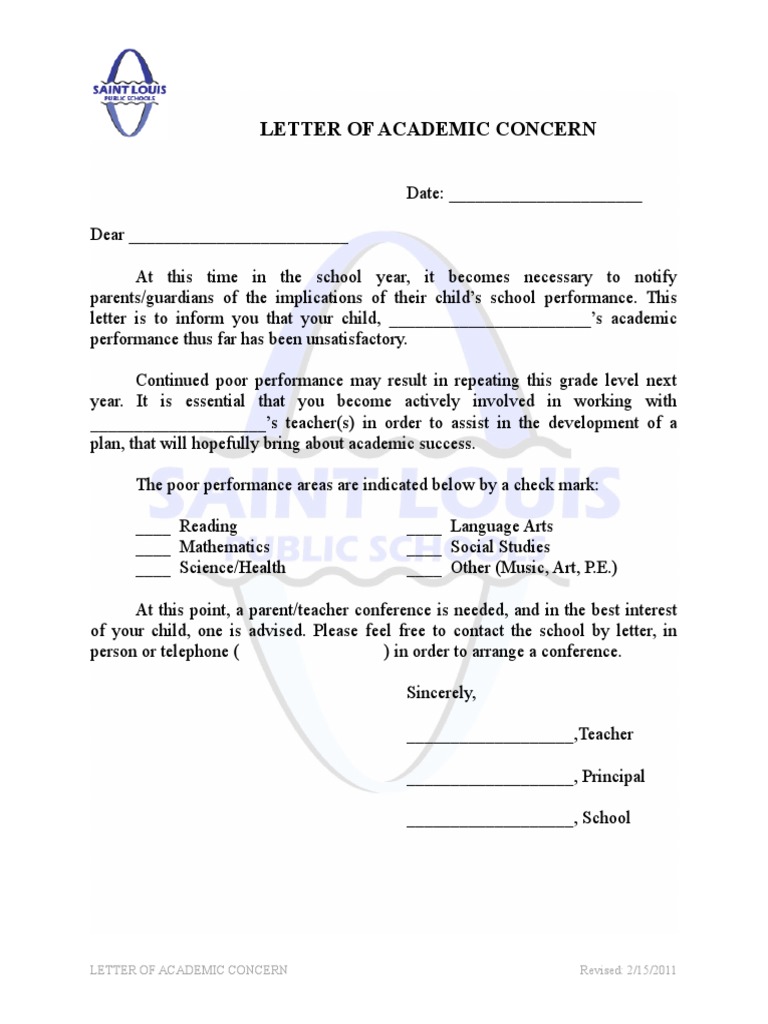 Academic Concern Notification Letter | PDF