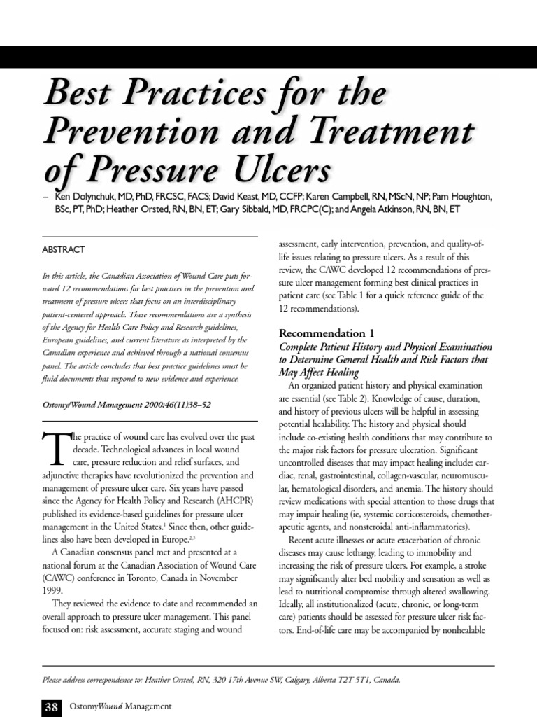 Best Practices For The Prevention and Treatment of Pressure Ulcers ...