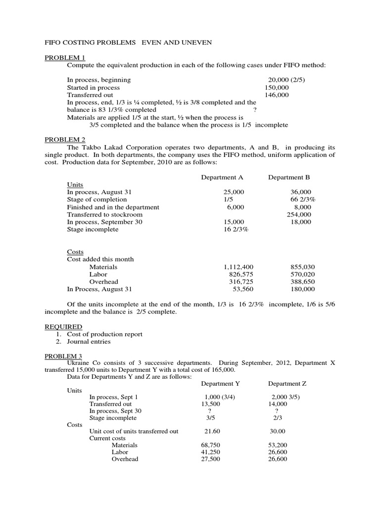 Fifo Costing Problems - Even and Uneven | PDF | Business | Business ...
