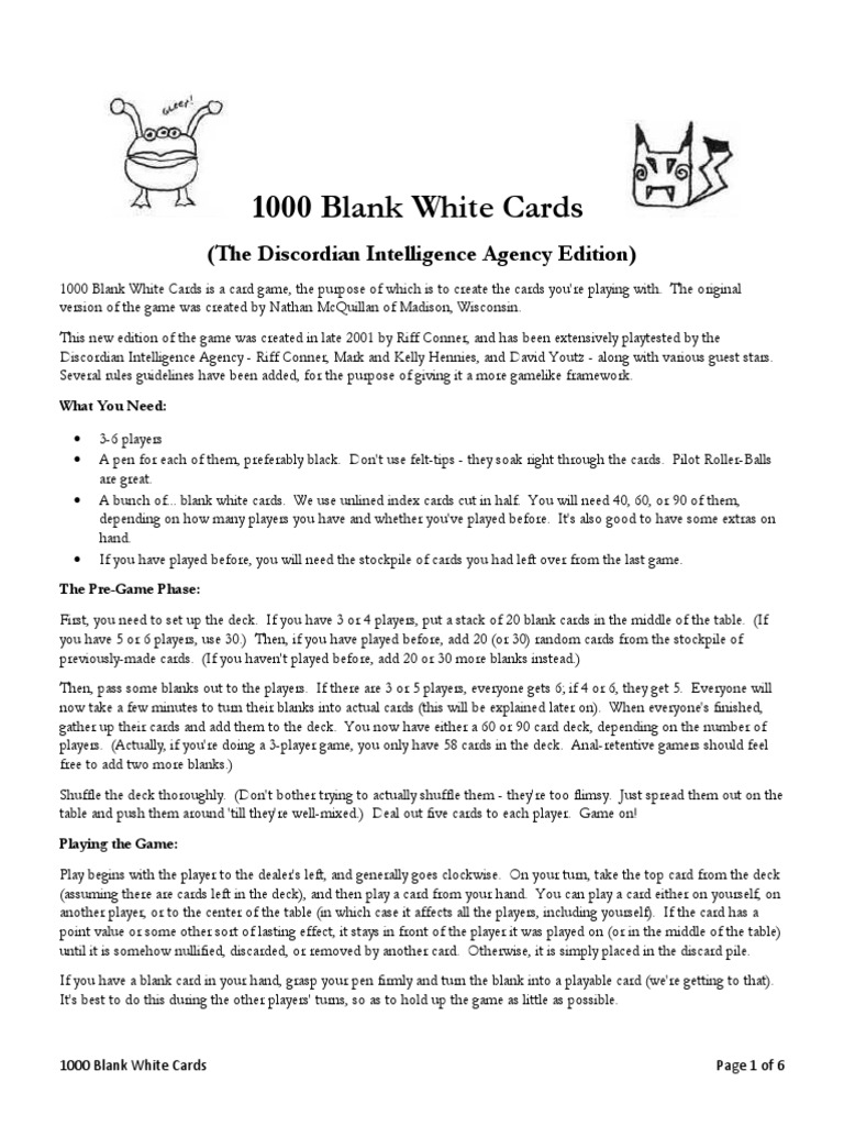 1000 Blank White Cards Game Rules | PDF | Playing Cards | Gaming Devices