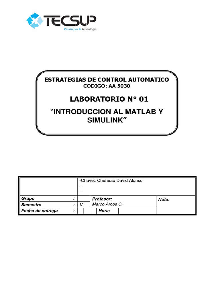 Laboratorio N°1 Introducción Al Matlab - Simulink CHAVEZ | PDF | Matlab | Informática