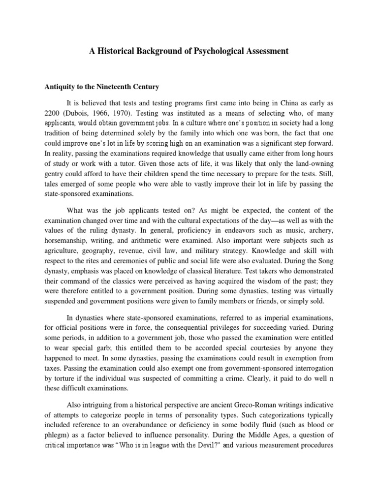 A Historical Background of Psychological Assessment | PDF | Wechsler ...