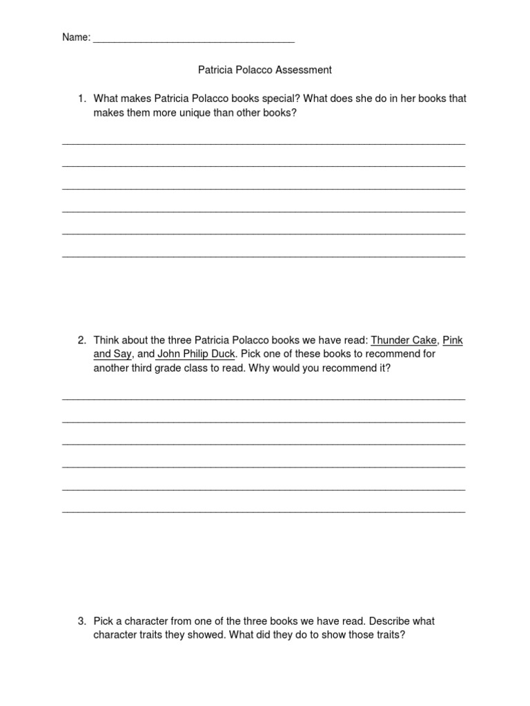 Patricia Polacco Book Assessment | PDF | Social Science | Self-Improvement