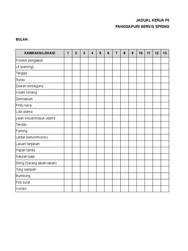 Bulan:: Jadual Kerja Pembersihan Pangsapuri Servis Springville, Ukay ...