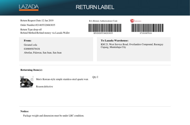Lazada Return Label Instructions | PDF