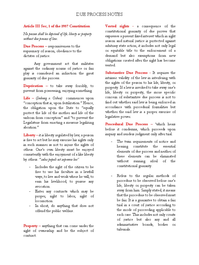 Due Process Notes | PDF | Due Process | Substantive Due Process